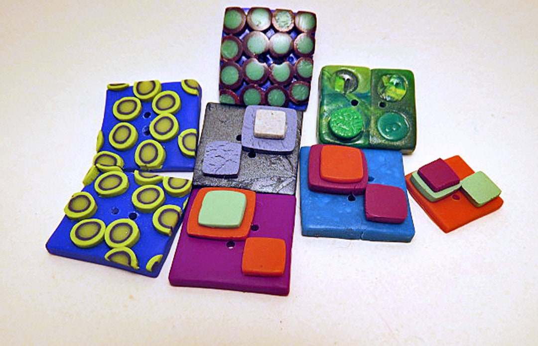 Buttons. Square Buttons With Unique, Bright Designs. Raised Designs ...