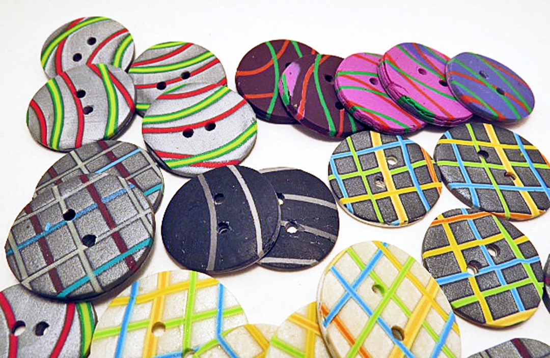 Buttons. Round Buttons With Line Patterns. Unique Hand Made Buttons for ...