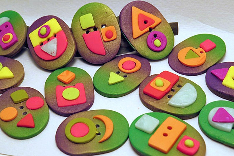 Buttons. Fun Colourful Oval Buttons. Brightly Patterned Unique Buttons ...