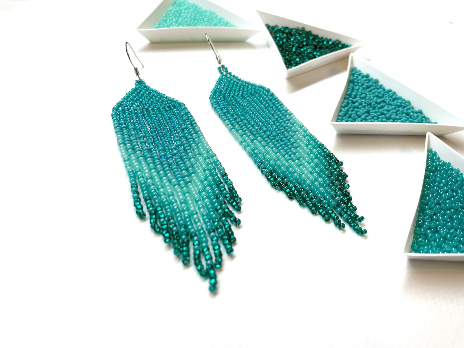 Turquoise Beaded Earrings Long Fringe Earrings Dangle Earrings - Etsy