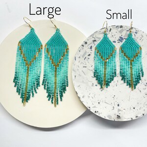 Turquoise Fringe Earrings - Long Beaded Earrings - Seed Bead Earrings ...