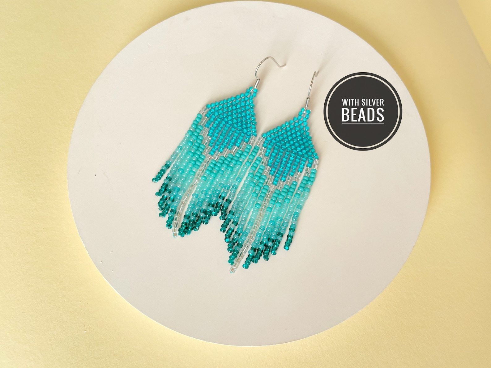 Turquoise Beaded Earrings Long Fringe Earrings Dangle Earrings - Etsy