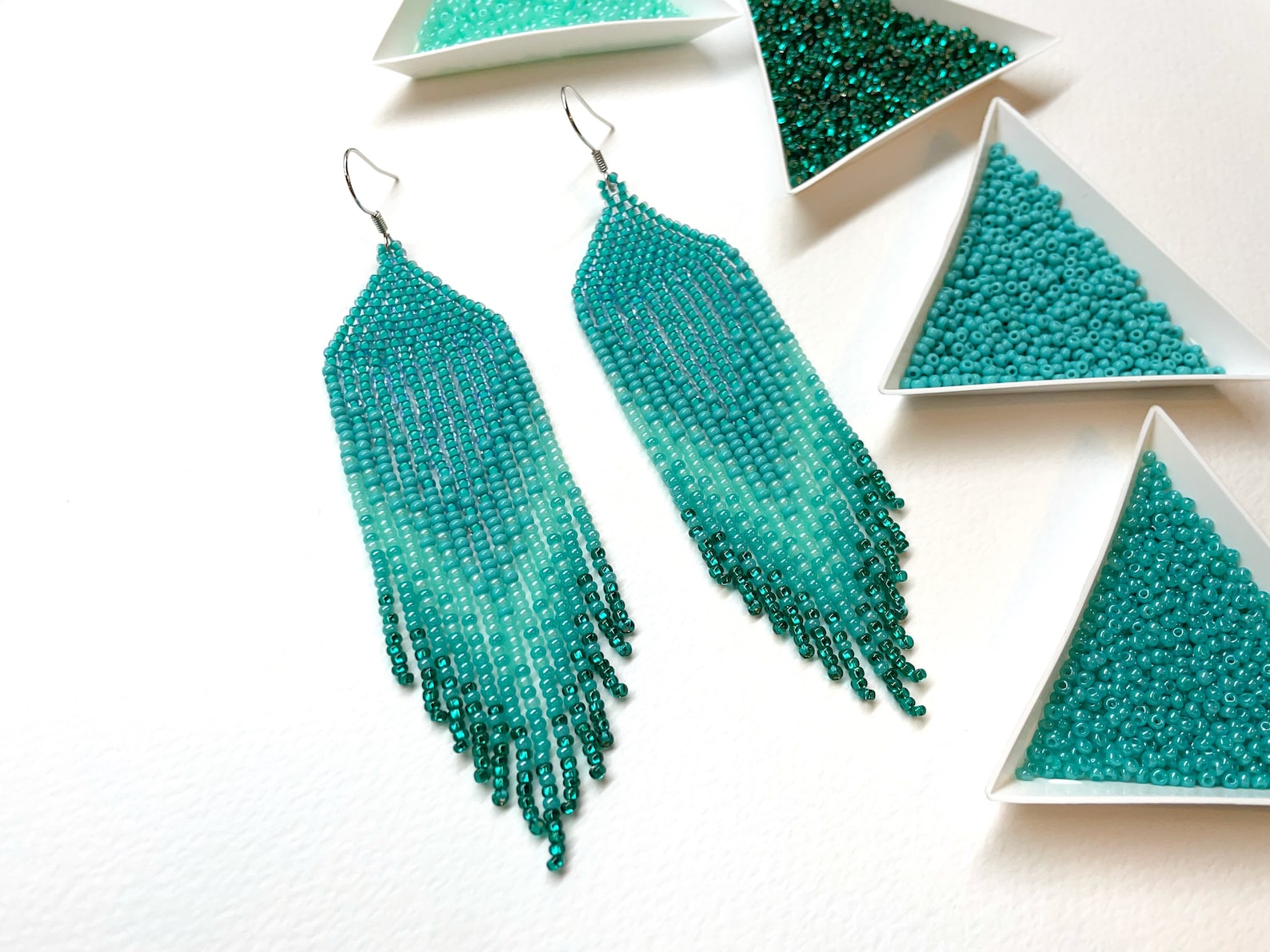 Turquoise Beaded Earrings Long Fringe Earrings Dangle Earrings - Etsy