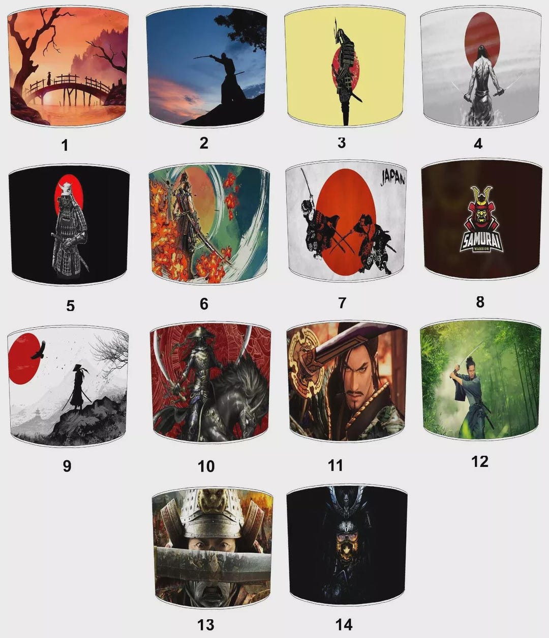 Japanese Samurai Warrior Lamp Shades Wallpaper Cushion Covers Wall Art ...