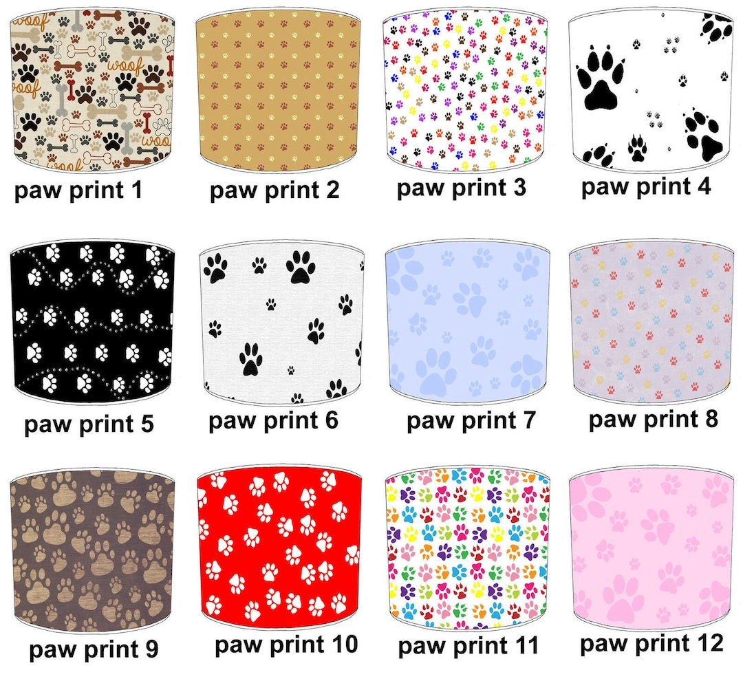 Paw Print Drum Lampshades: Cats & Dogs Animal Print, Handmade for ...