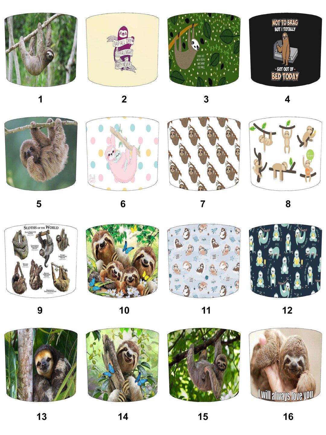 Sloth Drum Lampshades: Forest Jungle Animals, Handmade for Hanging ...