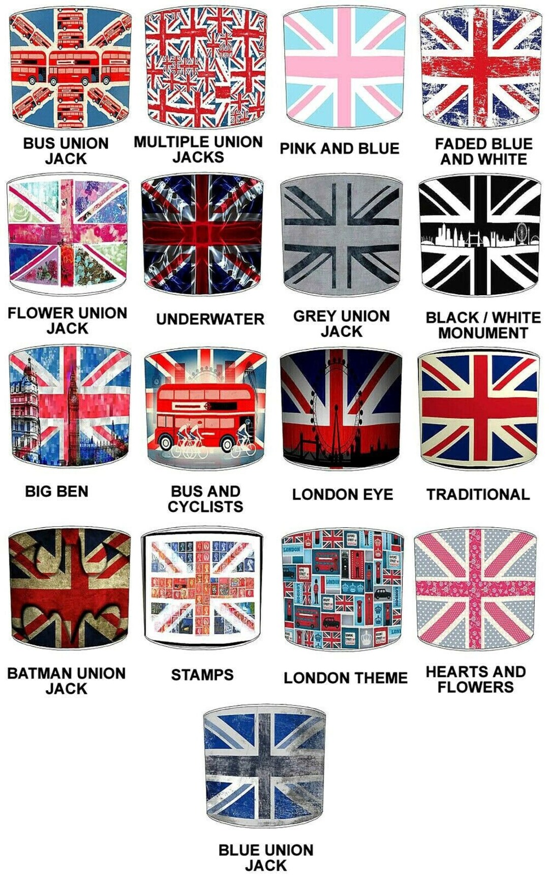 Union Jack Lamp Shades Wall Art Murals Wallpaper Duvets Cushion Covers ...