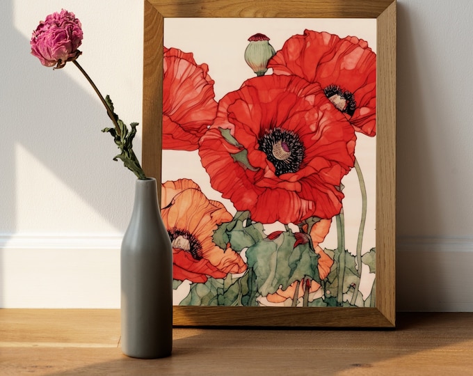 Red Poppy Flower Relief Lino Print - Etsy