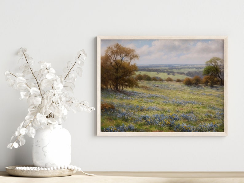 Bluebonnet Landscape Digital Download Wildflower Wall Art Pastoral ...
