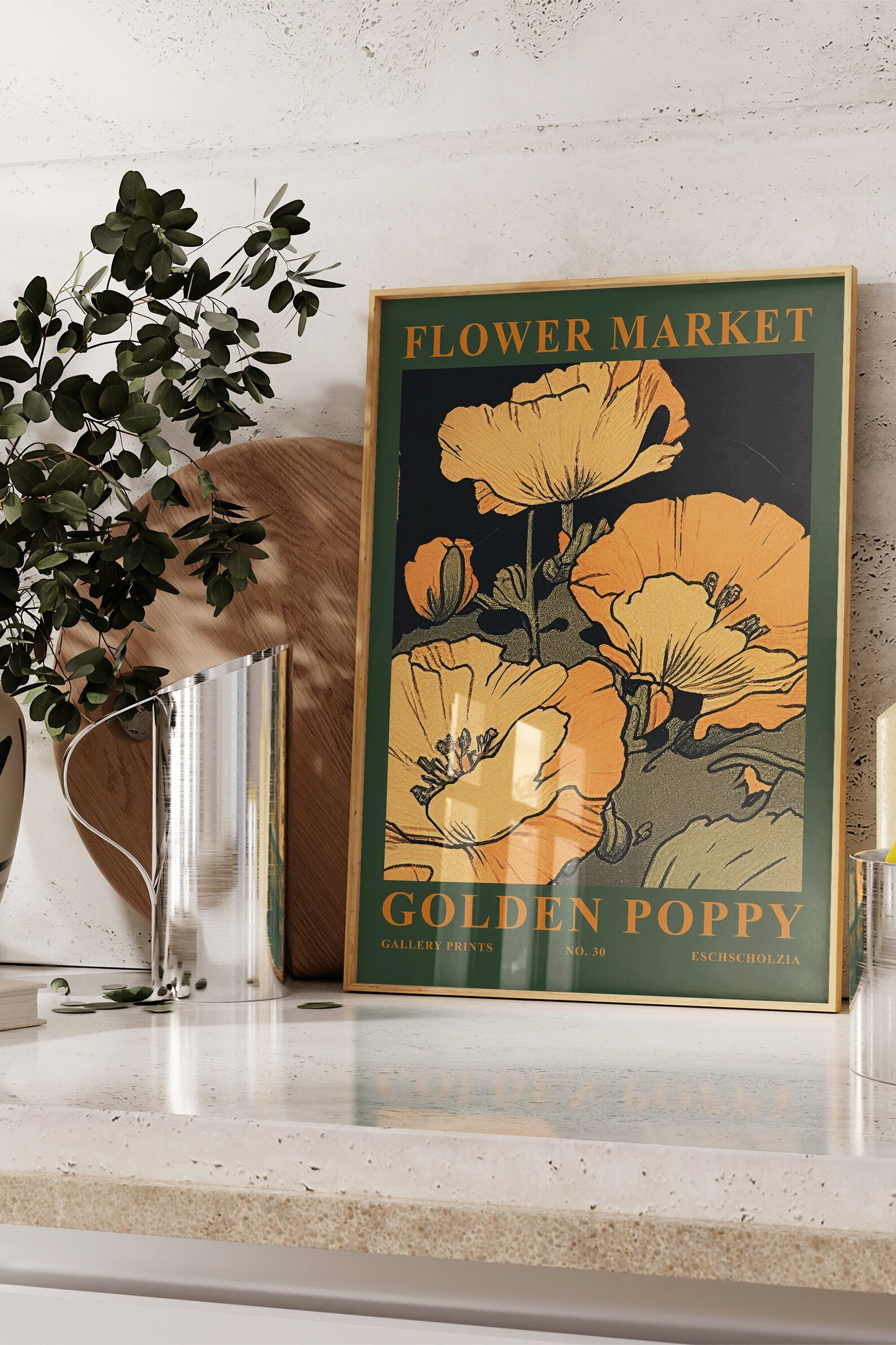 Golden Poppy Poster Print Flower Market Digital Download Botanical ...