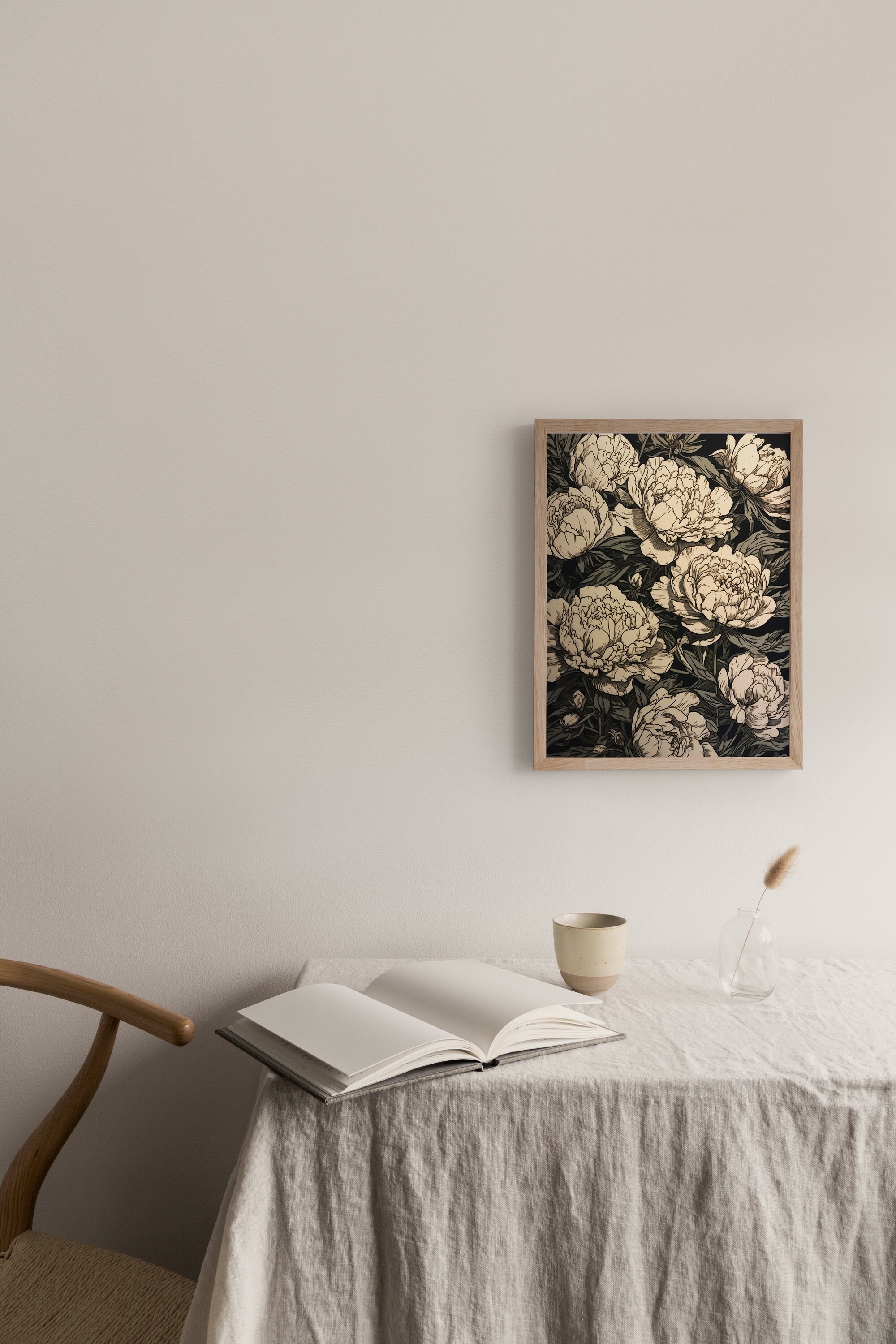 Peony Linocut Digital Download Bouquet of Peonies Art Flower Market Ink ...