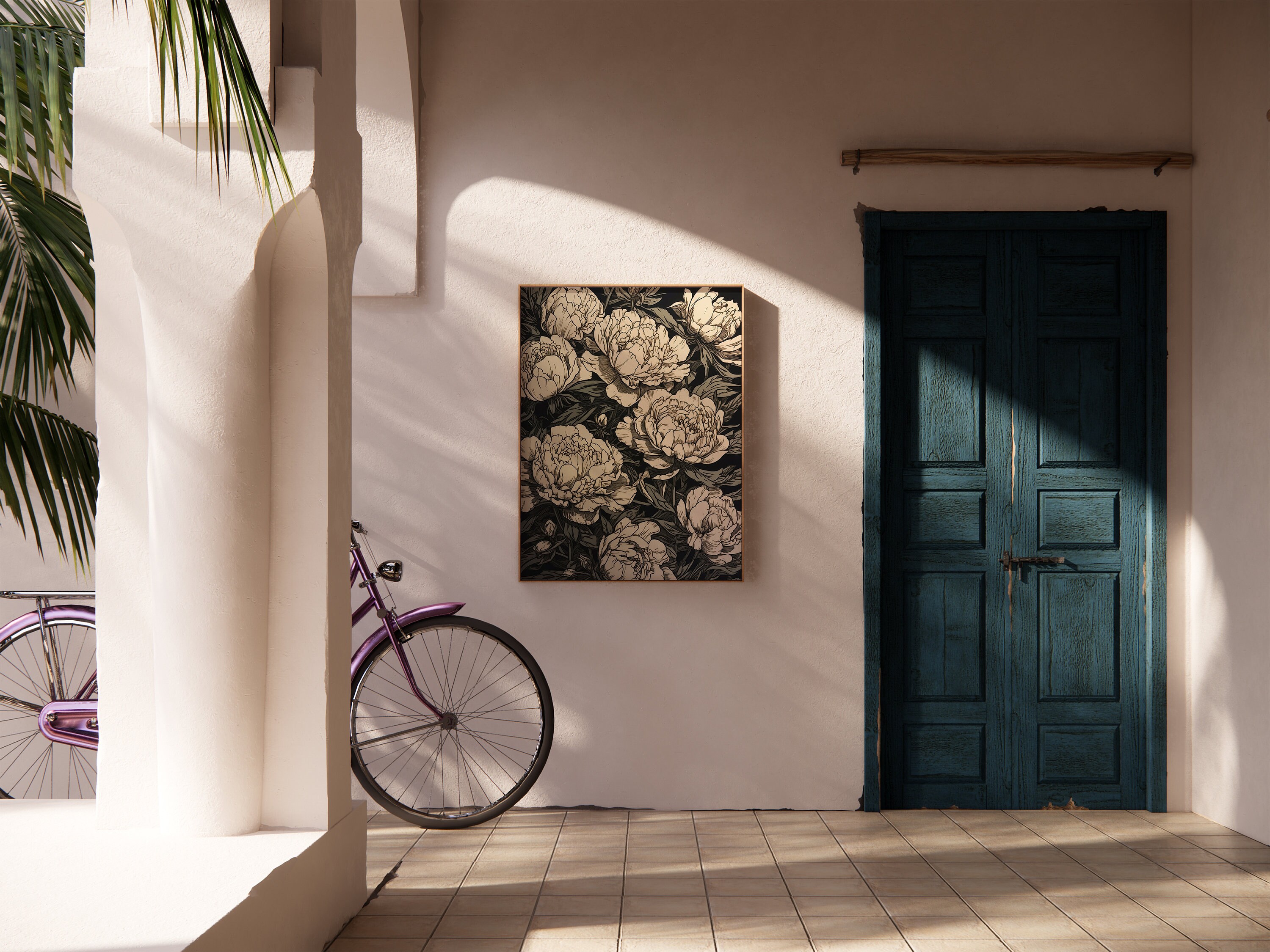 Peony Linocut Digital Download Bouquet of Peonies Art Flower Market Ink ...