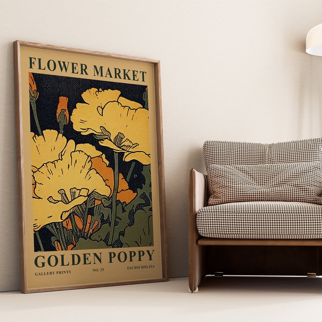 Golden Poppy Poster Print Flower Market Digital Download Botanical ...