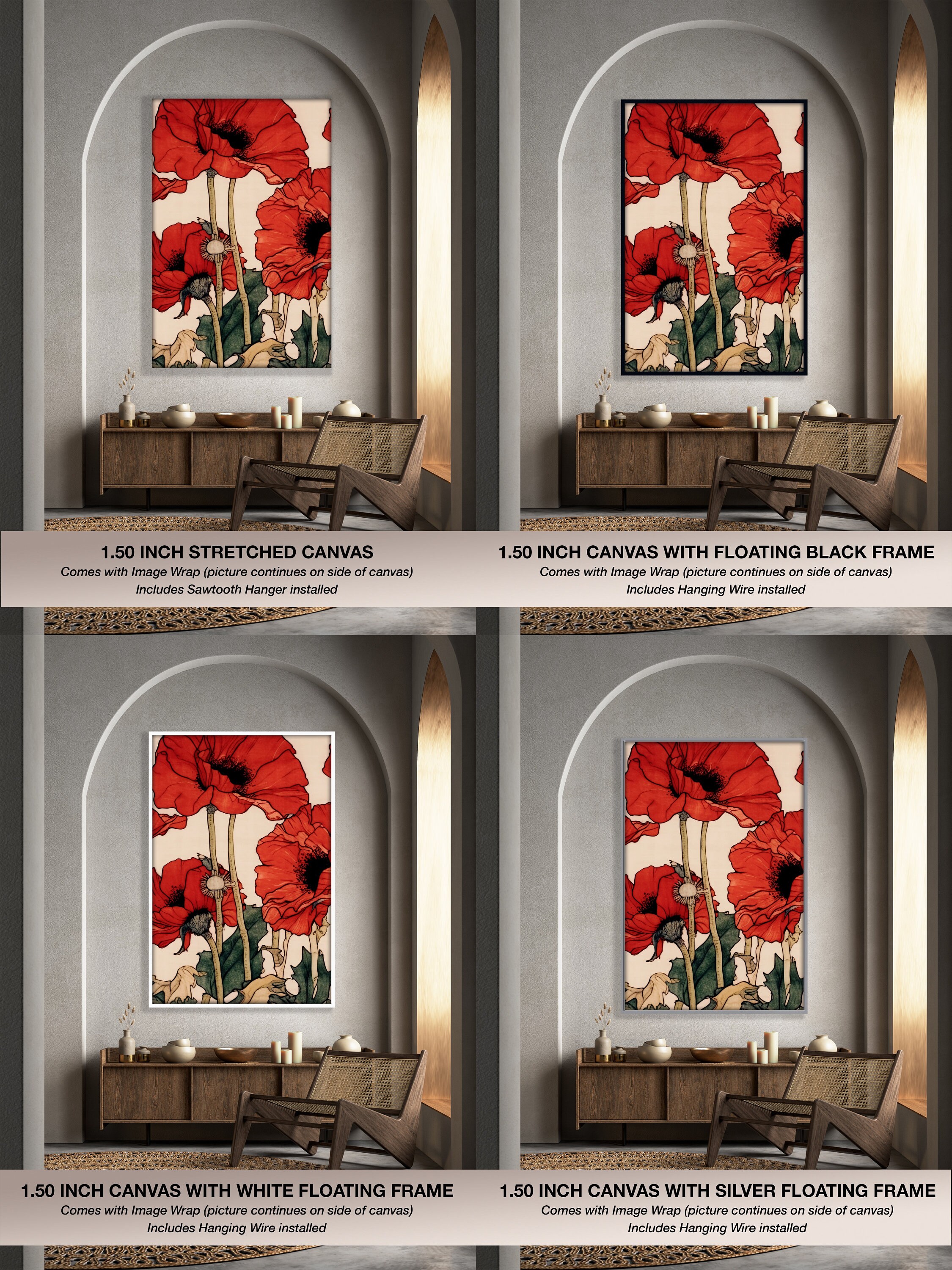 Framed Red Poppy Canvas Print Frame Floral Art Canvas California State ...