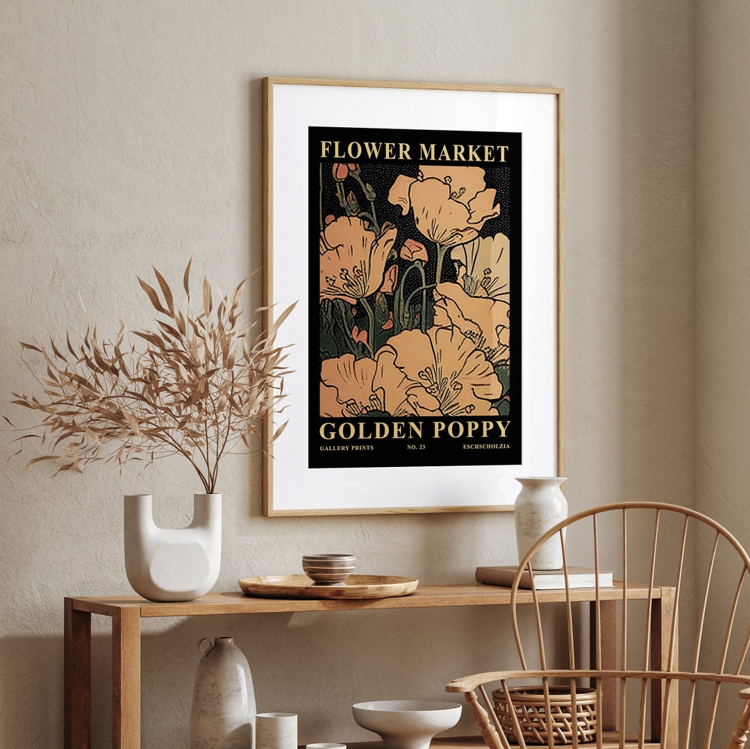 Golden Poppy Poster Print Flower Market Digital Download Botanical ...