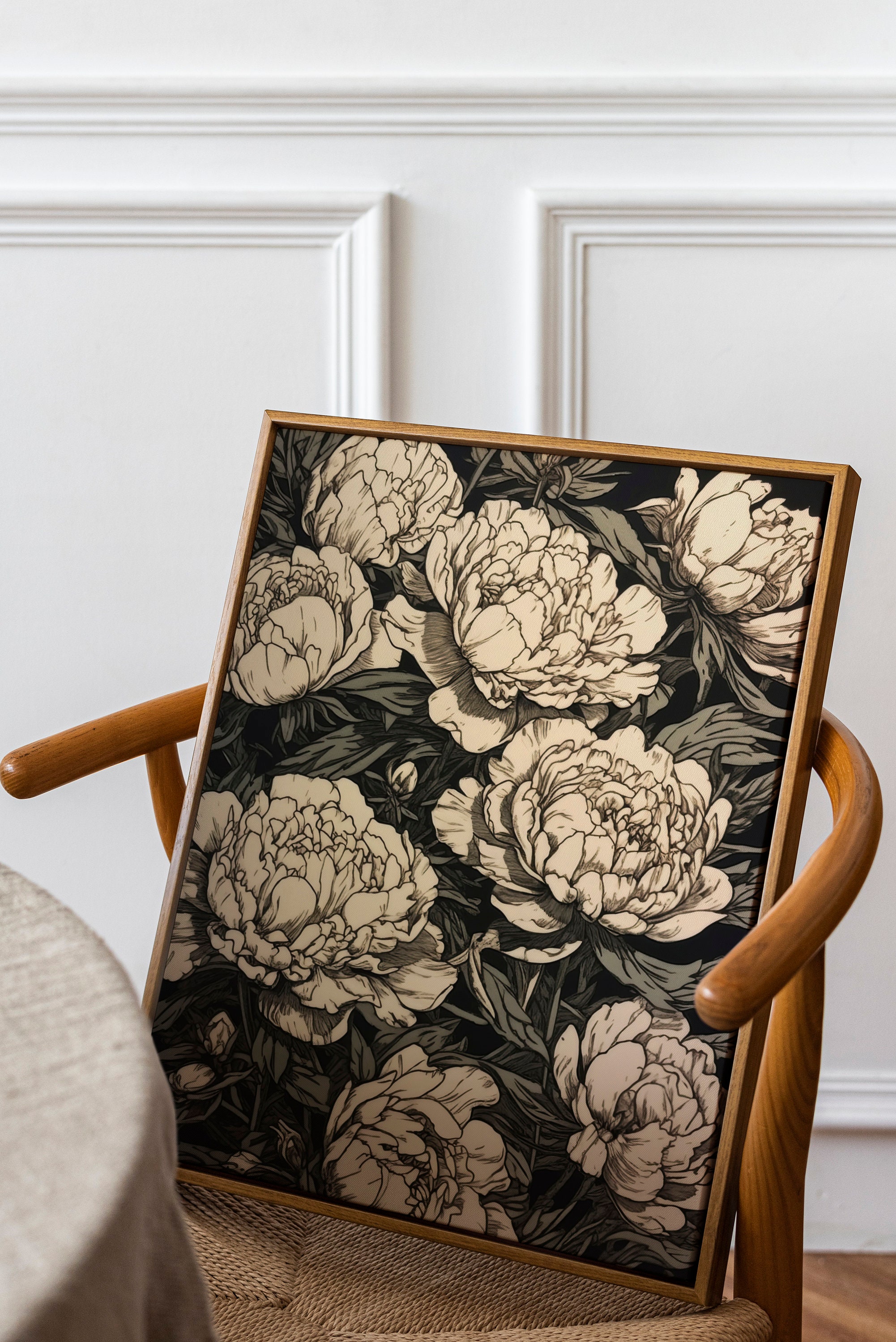 Peony Linocut Digital Download Bouquet of Peonies Art Flower Market Ink ...