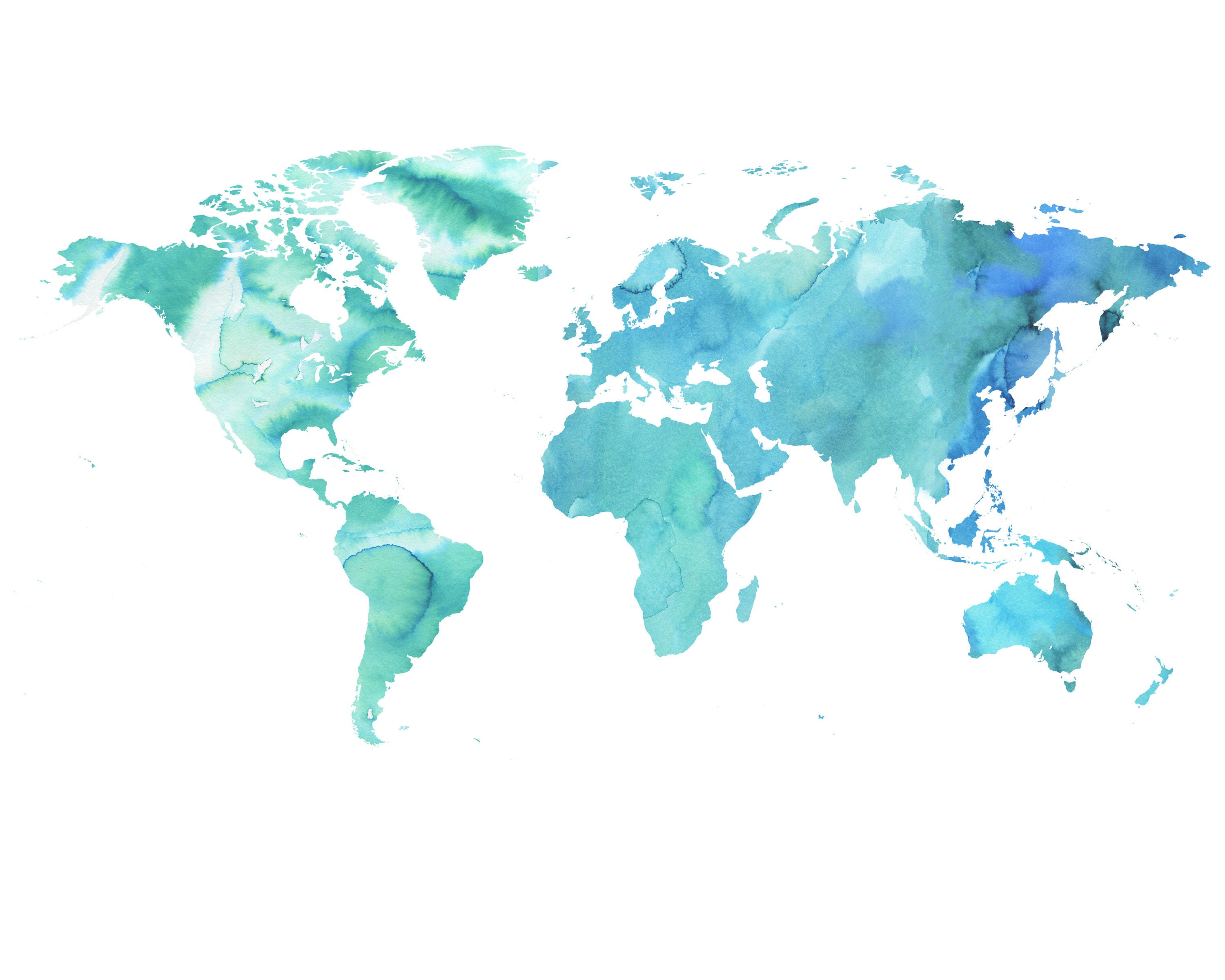 World Map, Watercolor Map, Watercolor Globe, Blue Map, Blue World, Blue ...
