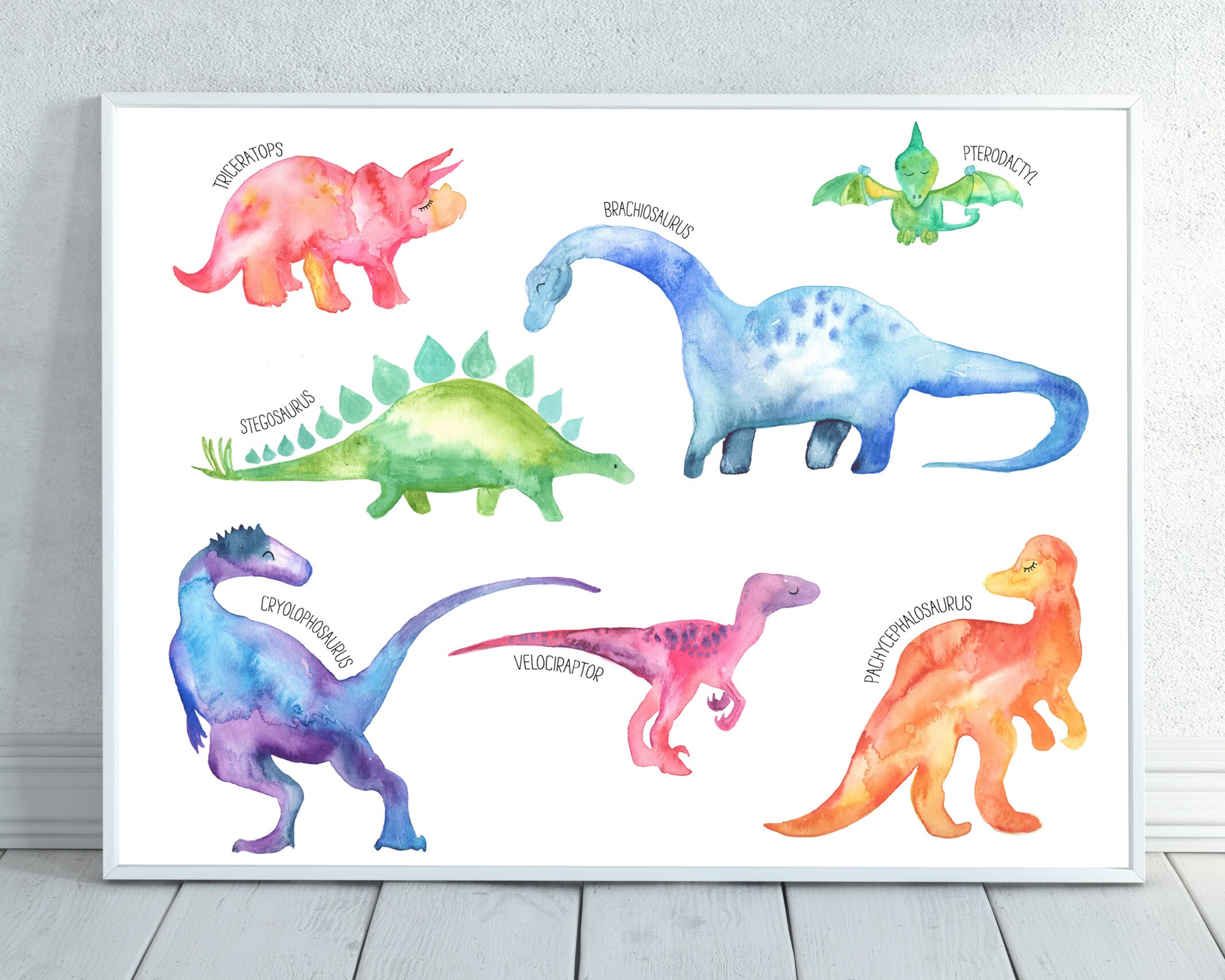 Dinosaur watercolor Pink Dinosaur Green Watercolor | Etsy