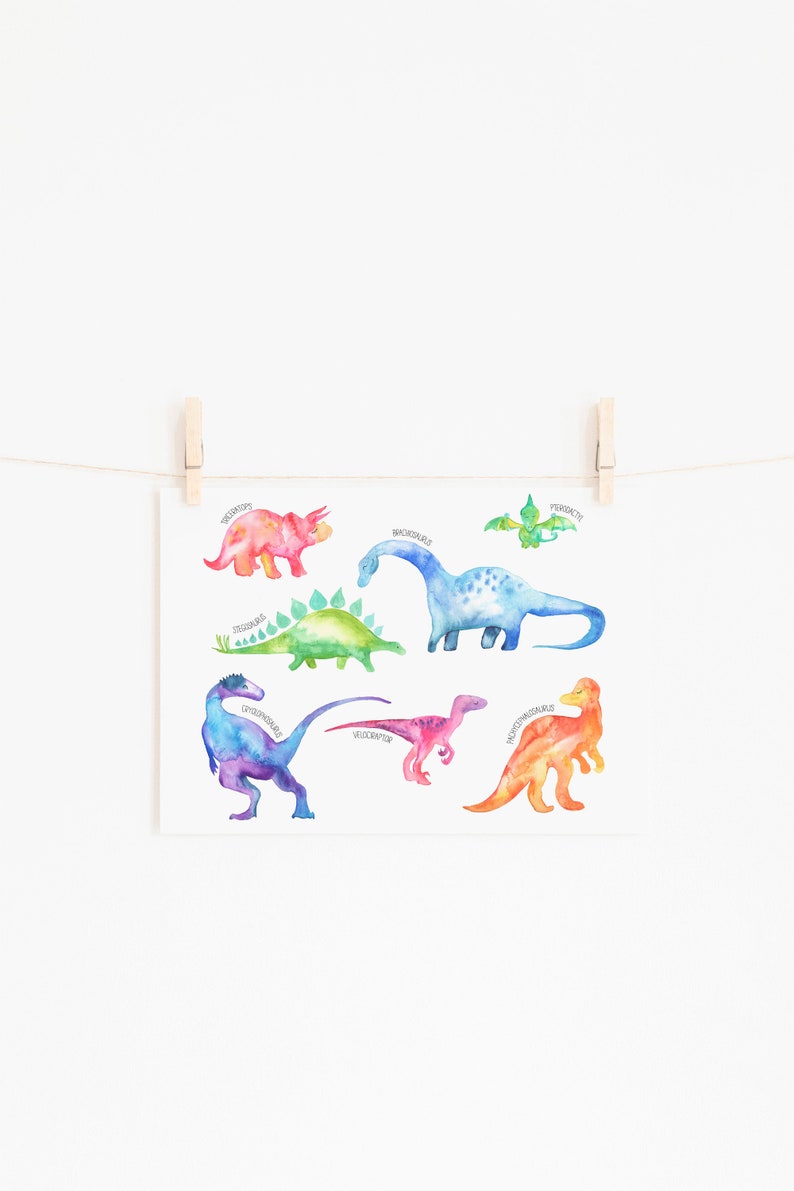 Dinosaur Watercolor Pink Dinosaur Green Watercolor - Etsy