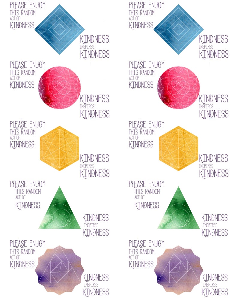 Watercolor Random Acts of Kindness Cards Printablewallet - Etsy