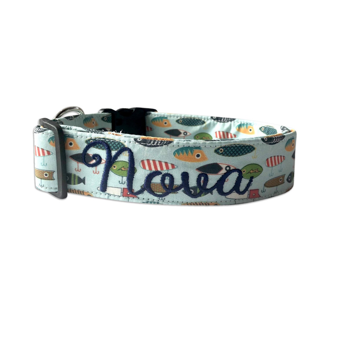 Fishing Dog Collar, Embroidered Dog Collar, Personalized Dog Collar ...