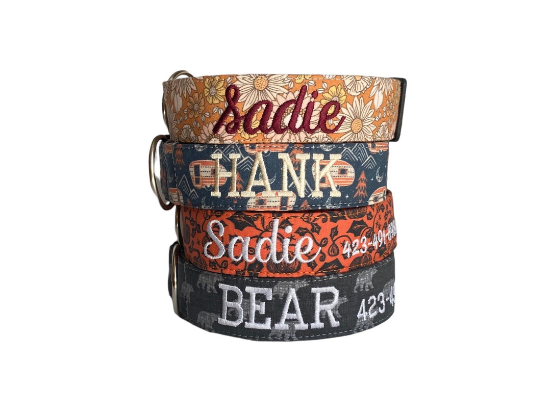 Fall Collar, Embroidered Dog Collar, Personalized Dog Collar, Bear Dog ...