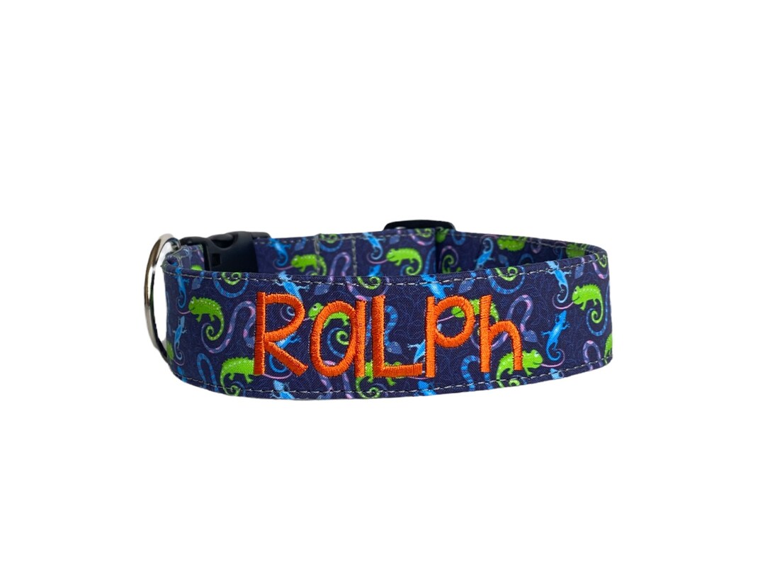 Dog Collar, Embroidered Dog Collar, Personalized Dog Collar, Lizard ...