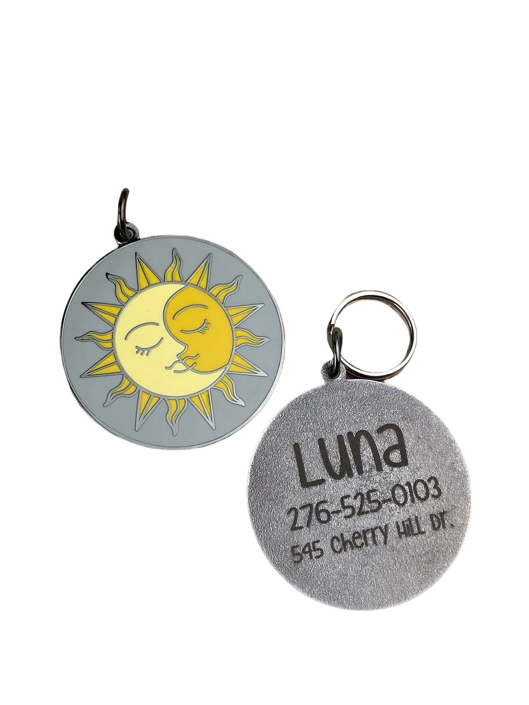 1.5" Enamel Dog ID Tag, Sun Dog Tag, Moon Dog Tag, Personalized Dog Tag ...