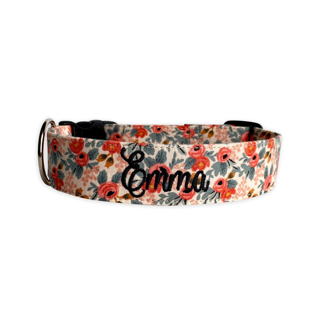 Dog Collar, Embroidered Dog Collar, Personalized Dog Collar, Floral Dog ...