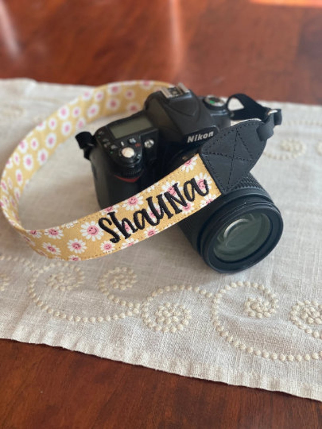 Smiling Daisy Camera Strap, Personalized Camera Strap, Leather Camera ...