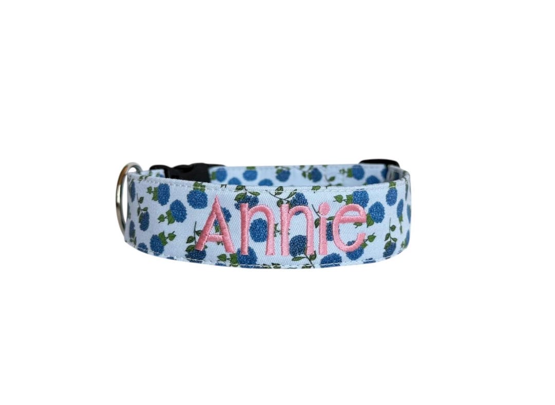 Blue Hydrangea Dog Collar, Personalized Dog Collar by Duke & Fox ...