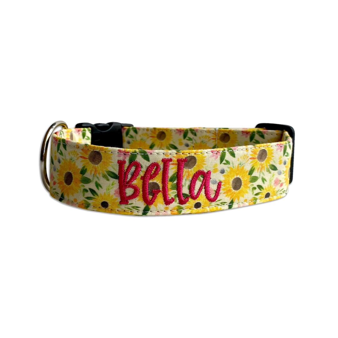 Sunflower Dog Collar, Embroidered Dog Collar, Personalized Dog Collar ...