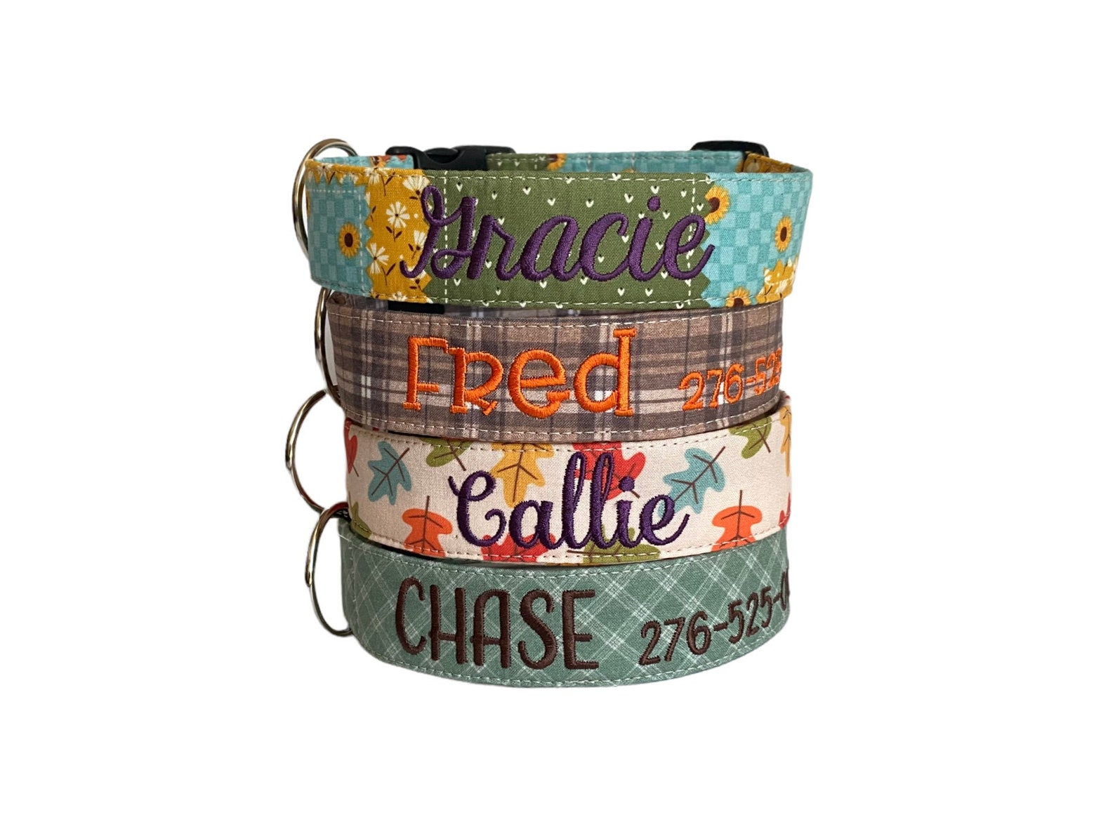 Fall Collar, Embroidered Dog Collar, Personalized Dog Collar, Plaid Dog ...