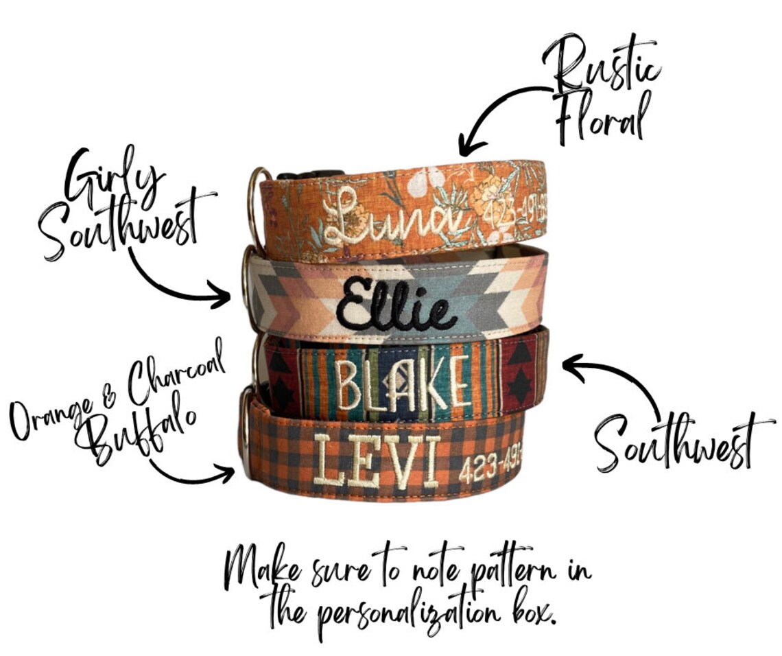 Fall Collar Embroidered Dog Collar Personalized Dog Collar - Etsy