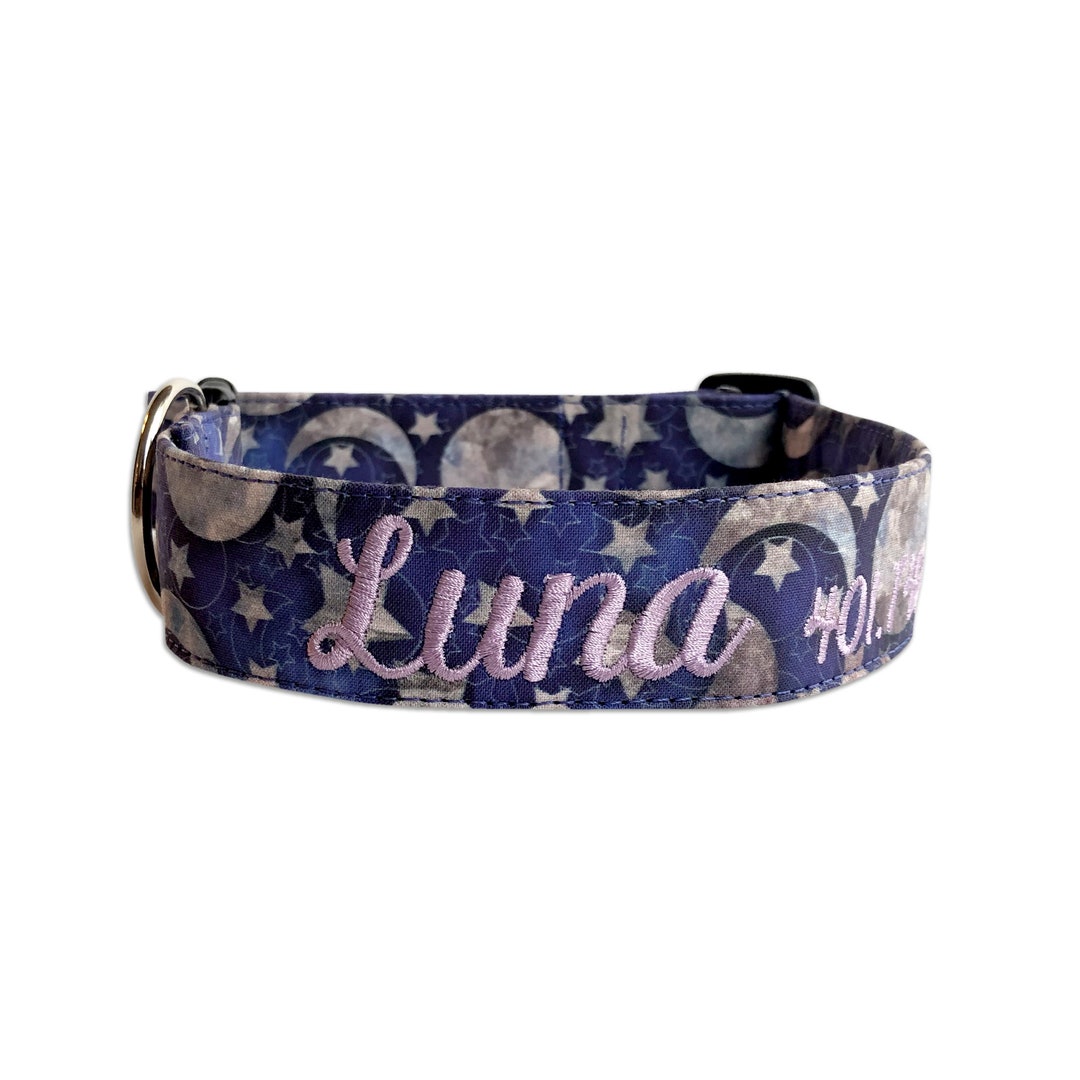 Luna Dog Collar, Moon Dog Collar, Embroidered Dog Collar, Personalized ...