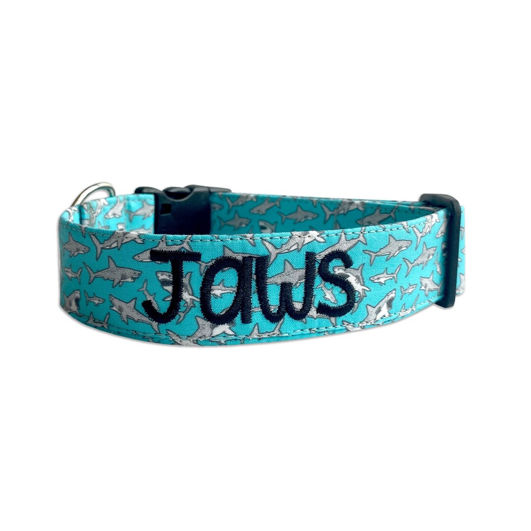 Shark Dog Collar, Embroidered Dog Collar, Personalized Dog Collar, Blue ...