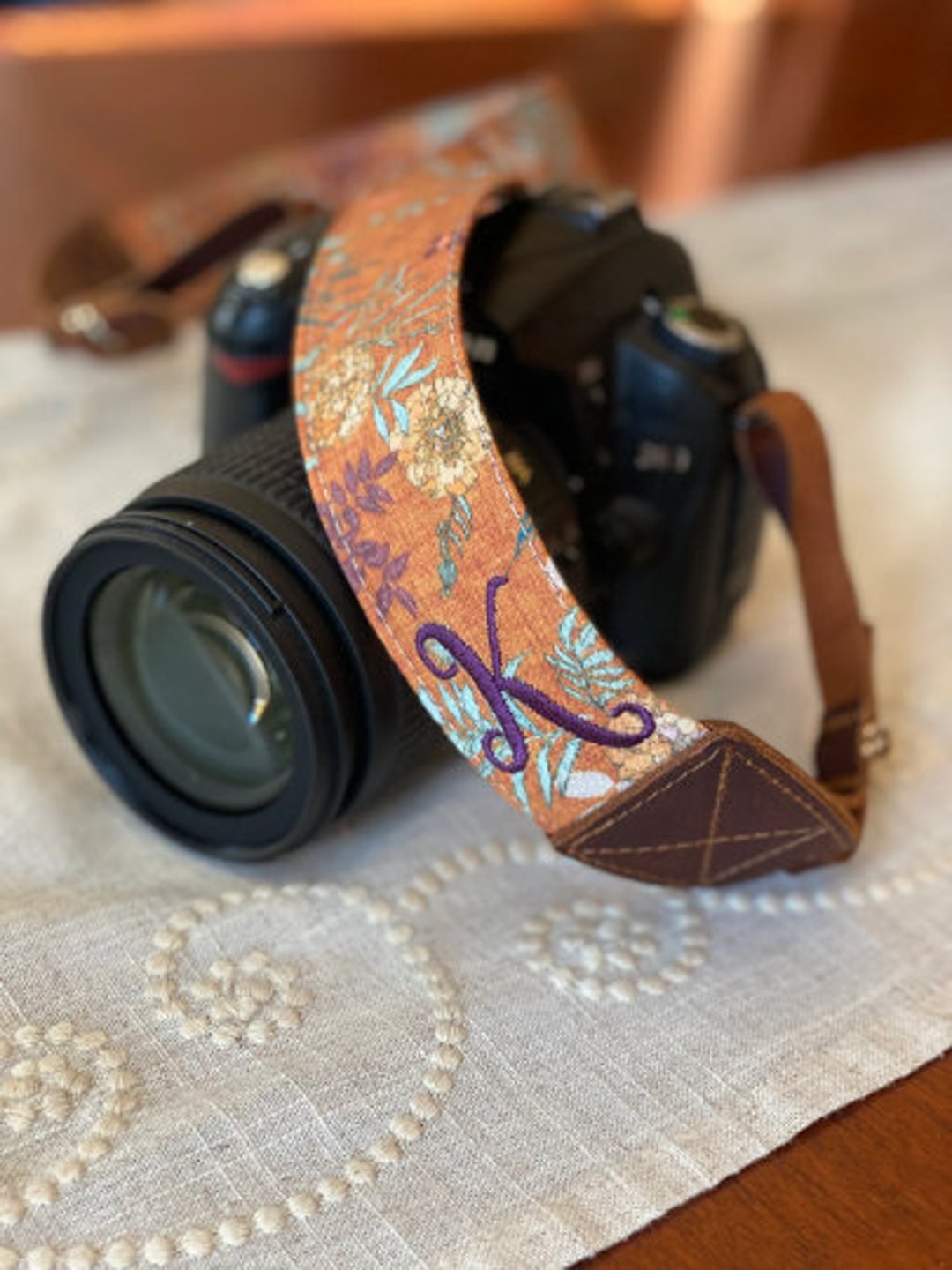 Rustic Fall Floral Camera Strap, Personalized Camera Strap, Leather ...