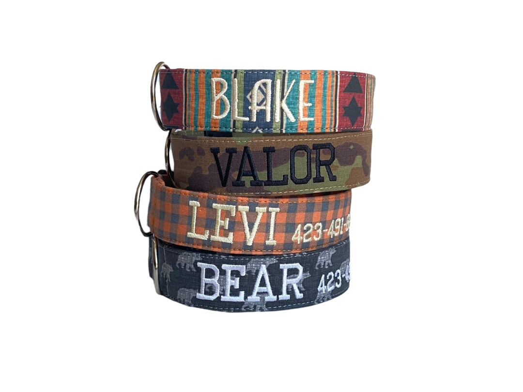 Fall Collar, Embroidered Dog Collar, Personalized Dog Collar, Bear Dog ...