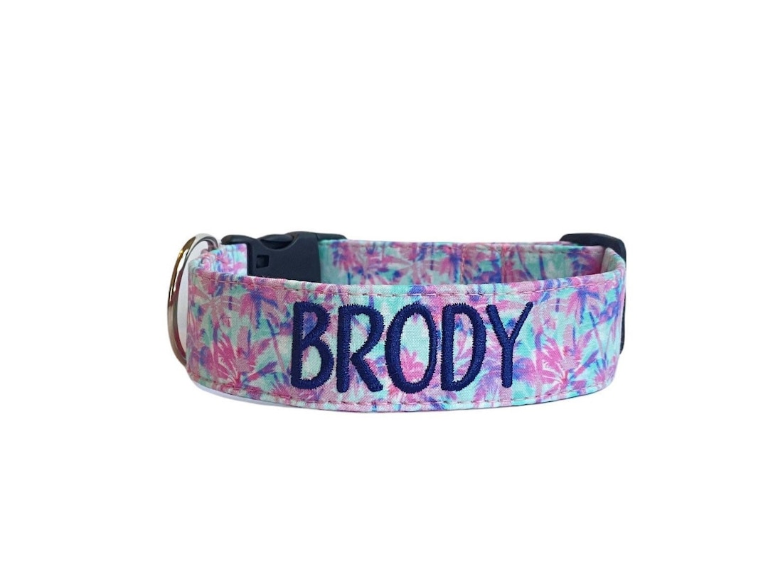 Palm Tree Dog Collar, Summer Dog Collar, Beach Dog Collar, Embroidered ...