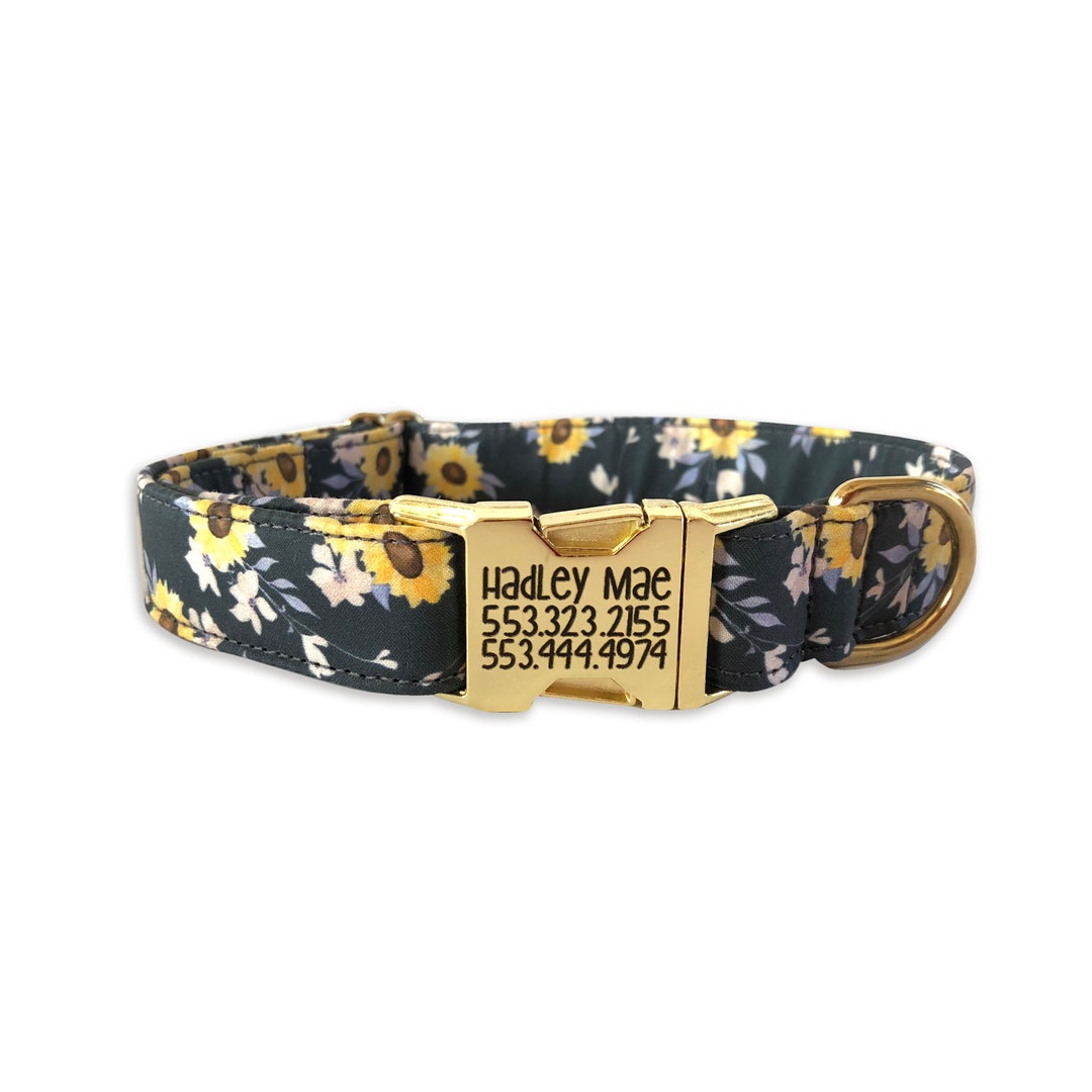 Sunflower Engraved Dog Collar, Laser Engraved Buckle Dog Collar ...