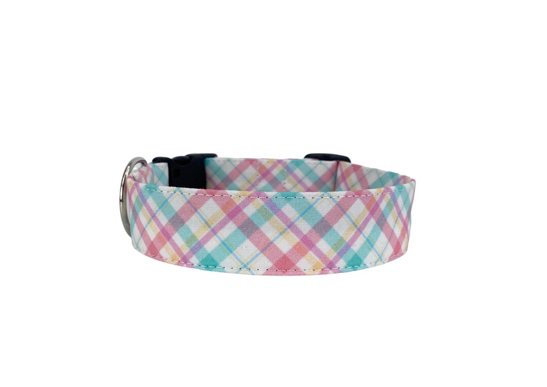 Pastel Plaid Dog Collar, Embroidered Dog Collar, Personalized Dog ...