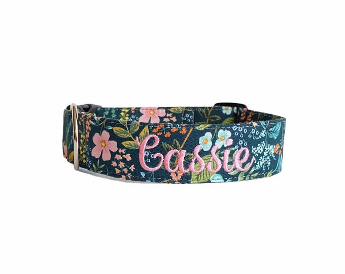 Blue Floral Dog Collar, Embroidered Dog Collar, Personalized Dog Collar ...