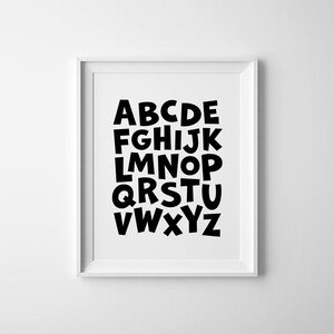 Alphabet Poster, Kids Wall Art, Black and White Printable, Letters for ...