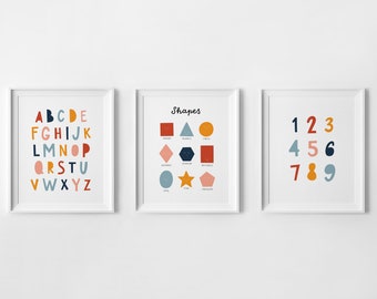 Kids Wall Art, Children's Nursery Art, Set of 3 Prints, Educational ...