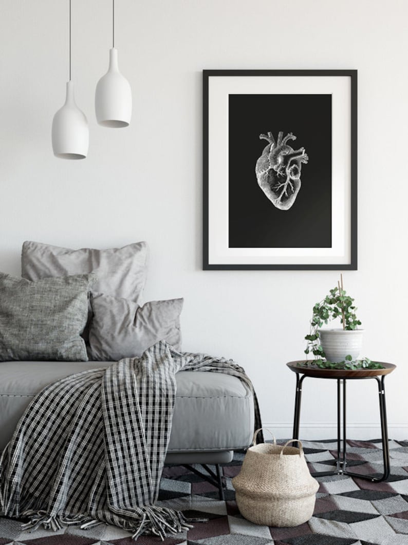 Heart Anatomy Print, Black and White, Medical Wall Art, Cardiologist ...