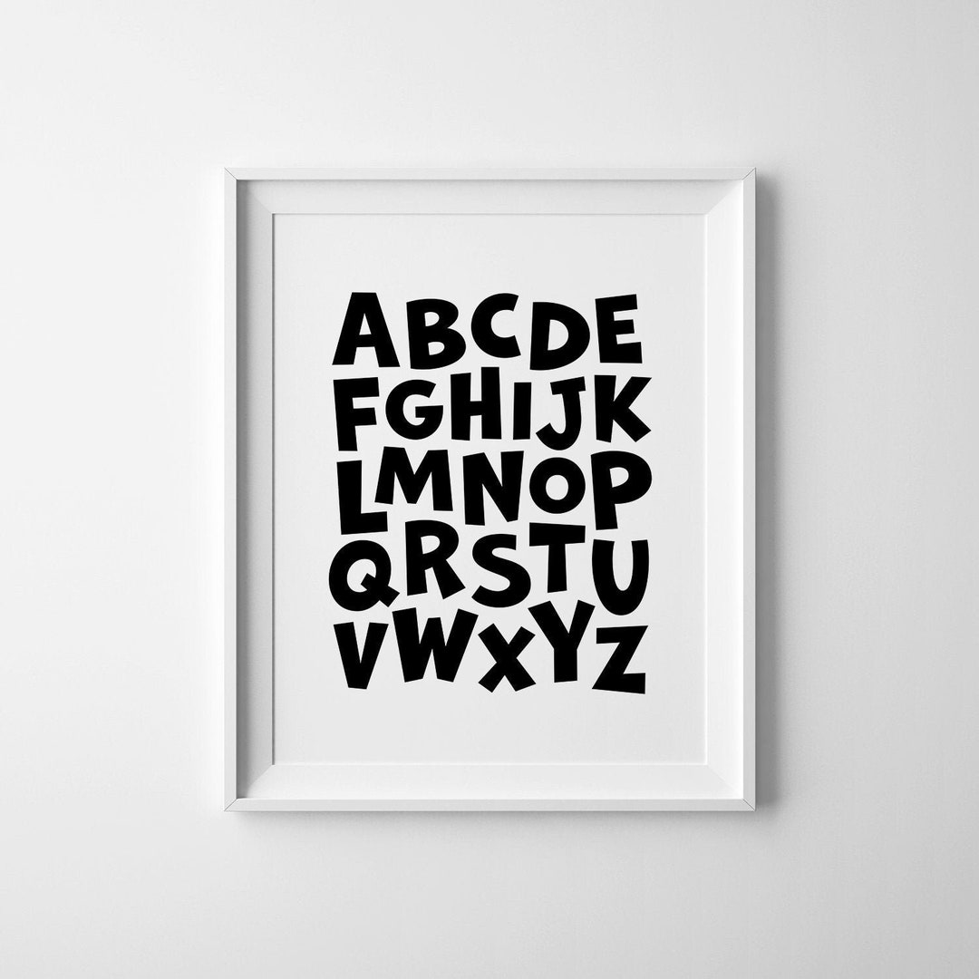 Alphabet Poster, Kids Wall Art, Black and White Printable, Letters for ...