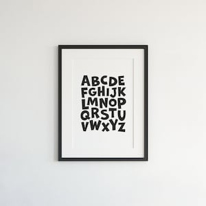 Alphabet Poster, Kids Wall Art, Black and White Printable, Letters for ...