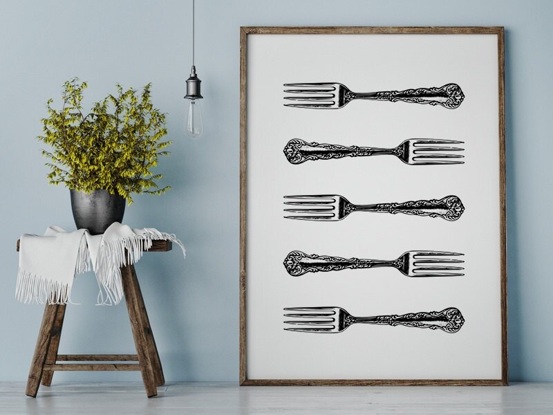 Vintage Wall Art, Dining Room Wall Decor, Fork Wall Art, Printable ...