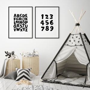 Alphabet Poster, Kids Wall Art, Black and White Printable, Letters for ...