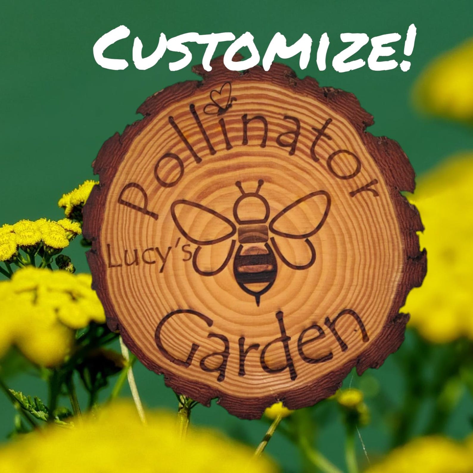 Pollinator Sign - Custom Raw Edged Wooden Garden Decor Bee or Butterfly ...